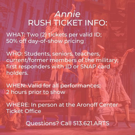 Rush Tickets Announced for ANNIE at Broadway in Cincinnati | Behind the ...